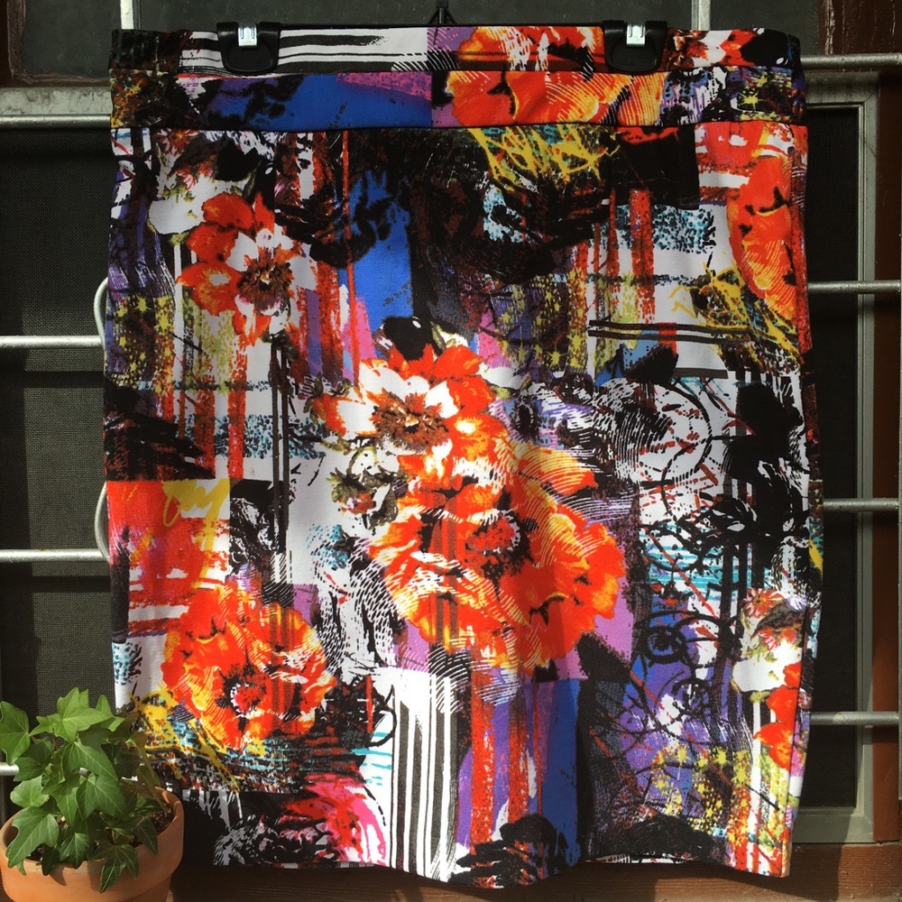 Grace Elements Bold Colorful Knit Pencil Skirt Xl - Gem